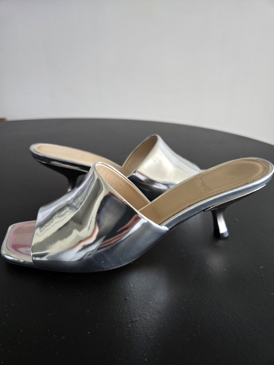 Theory | Shoes | Theory Silver Metallic Leather Mule Sandals Kitten ...
